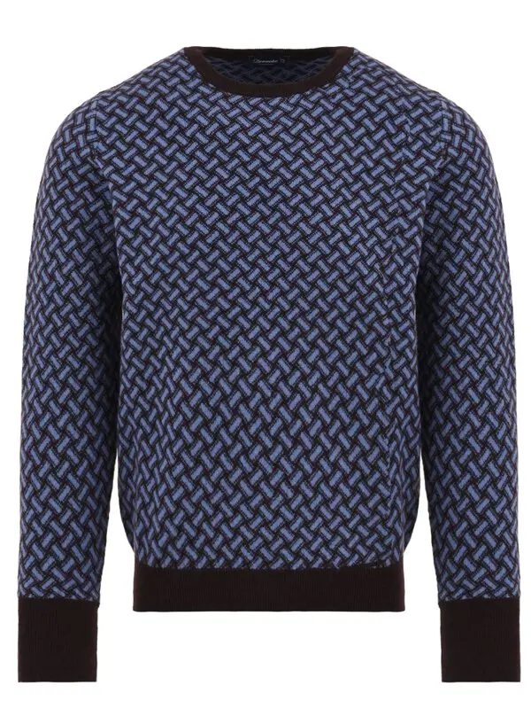 DRUMOHR Patterned Jacquard Cashmere Jumper - Truffle/denim