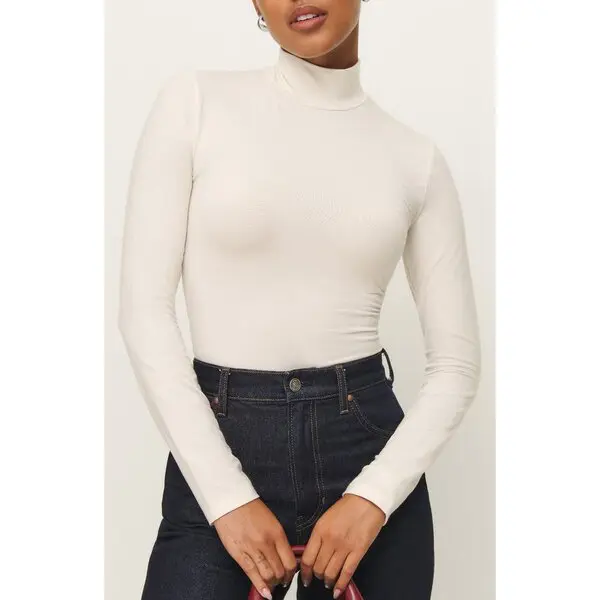REFORMATION Nell Turtleneck Jersey Top - Horchata