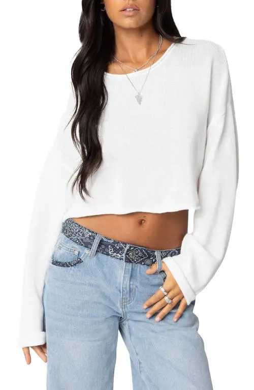 EDIKTED Shyrah Oversized Knit Crop Top - White