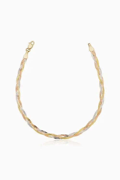 ORADINA 10k Herringbone Bracelet - Tricolor Gold