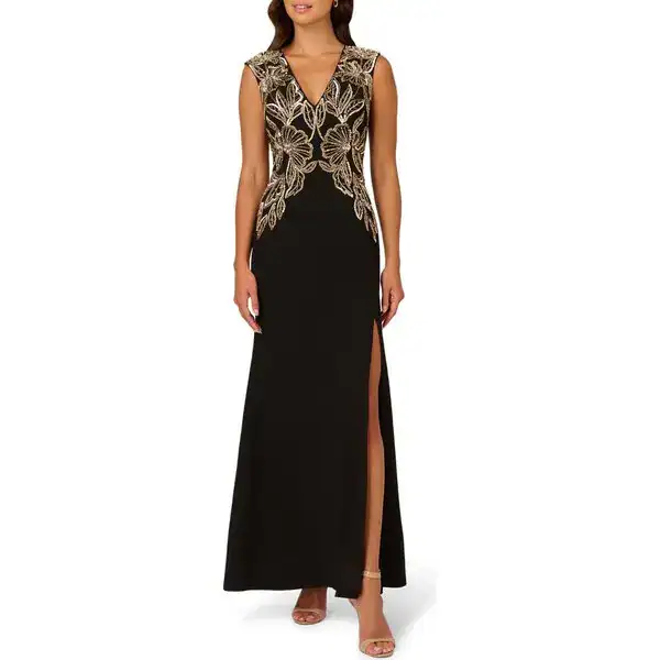 Adrianna Papell Floral Beaded Mermaid Gown In Black - 72% Off | Editorialist