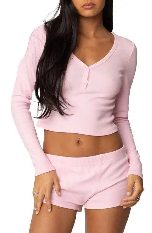 EDIKTED Rebekah Ribbed Henley - Light-pink