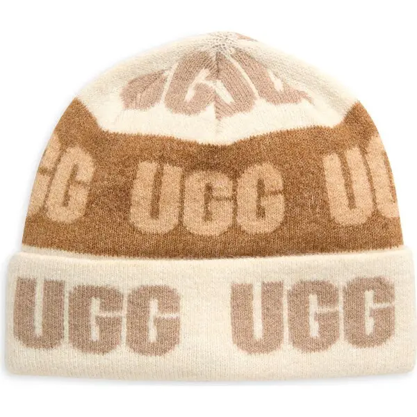 UGG Logo Jacquard Beanie - Chestnut Multi