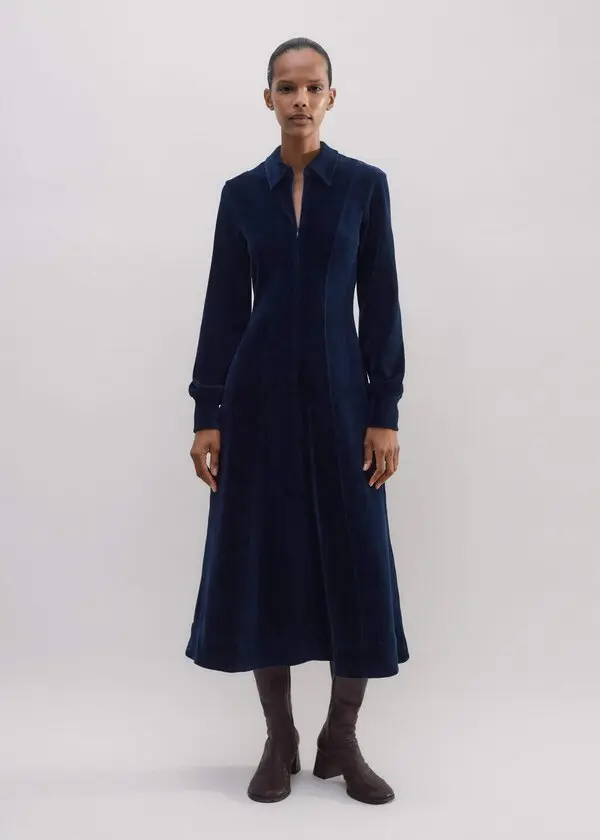 ME+EM Cord Velour Fit And Flare Midi Dress - Indigo