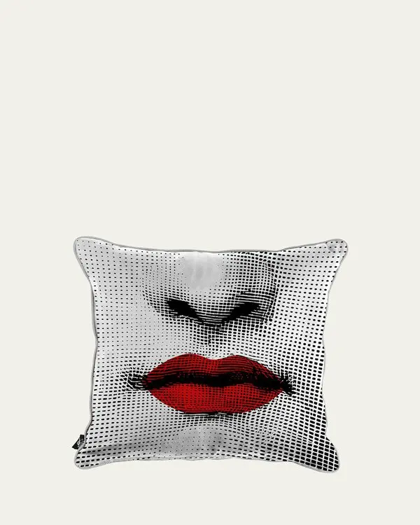 FORNASETTI Kiss Cushion, 20" Square - Blackwhite