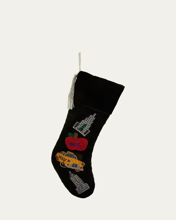 SUDHA PENNATHUR Green Velvet Nyc Icon Christmas Stocking