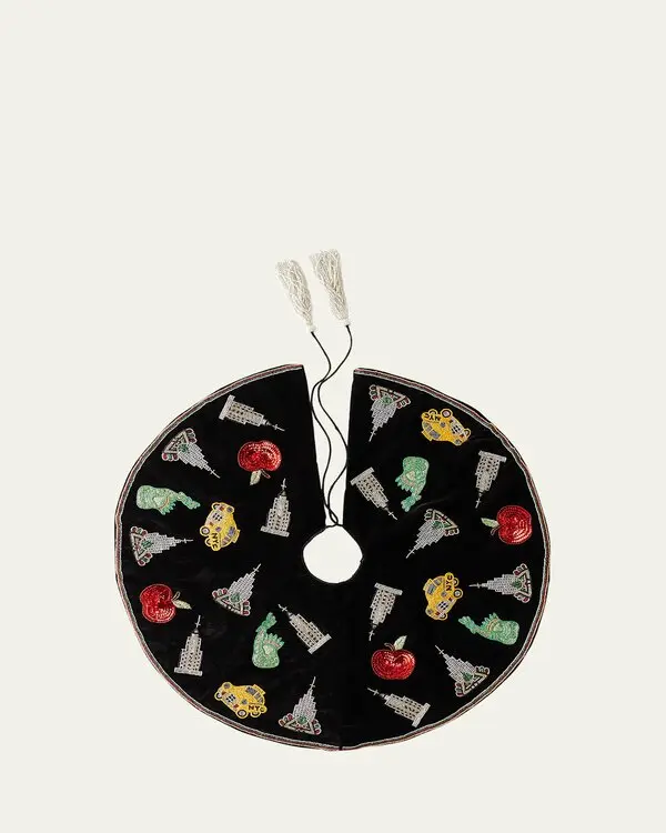 SUDHA PENNATHUR 30" Nyc Beaded Icons Velvet Christmas Tree Skirt