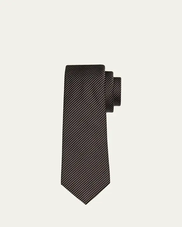 Giorgio Armani Silk-cotton Diagonal Weave Neck Tie - Grey Multi