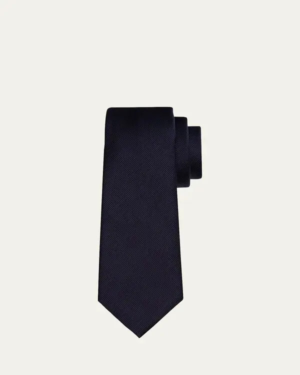 Giorgio Armani Diagonal Weave Silk Tie - Blue