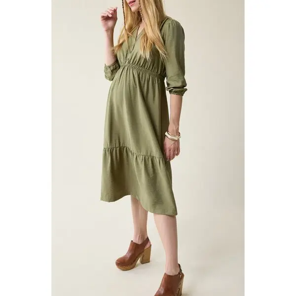 INGRID & ISABEL® Button Front Tiered Woven Maternity/nursing Dress