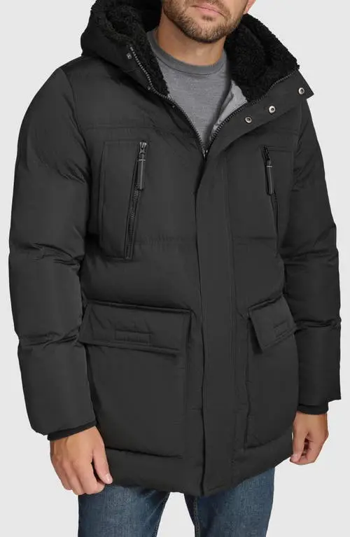 Andrew Marc Water Resistant Puffer Parka With Faux Shearling Lining - Black