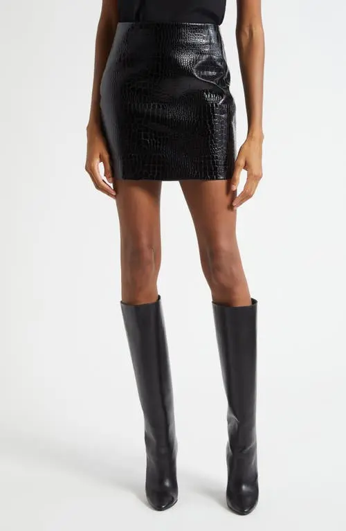 L'Agence Gerard Croc Embossed Faux Leather Miniskirt - Black