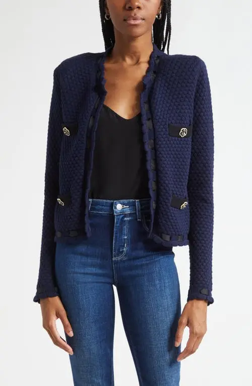 L'Agence Astor Contrast Trim Cardigan - Midnight/black