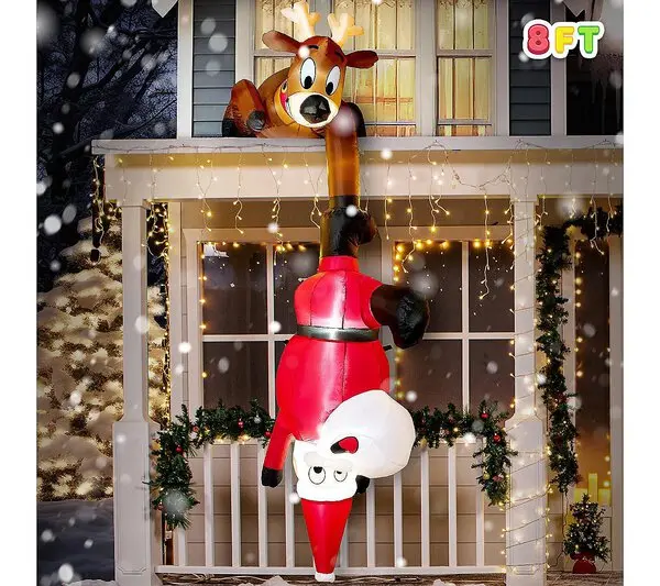SYNCFUN 8ft Christmas Hanging Inflatable Reinde Er And Santa
