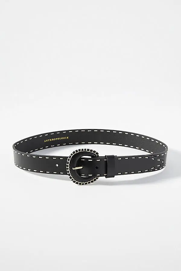 Anthropologie Whipstitch Covered Buckle Belt In Black - 43 