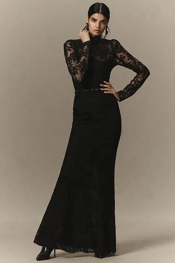 V. Chapman Jules Turtleneck Lace Column Maxi Dress In Black - 30% Off |  Editorialist