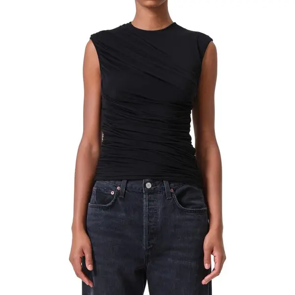 AGOLDE Ester Rib Ruched Tank - Black