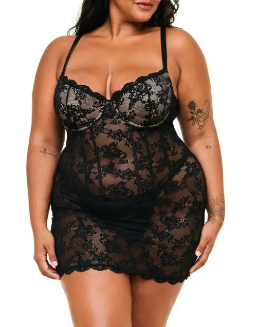 ADORE ME Brielle Babydoll & G-string Set Lingerie - Black