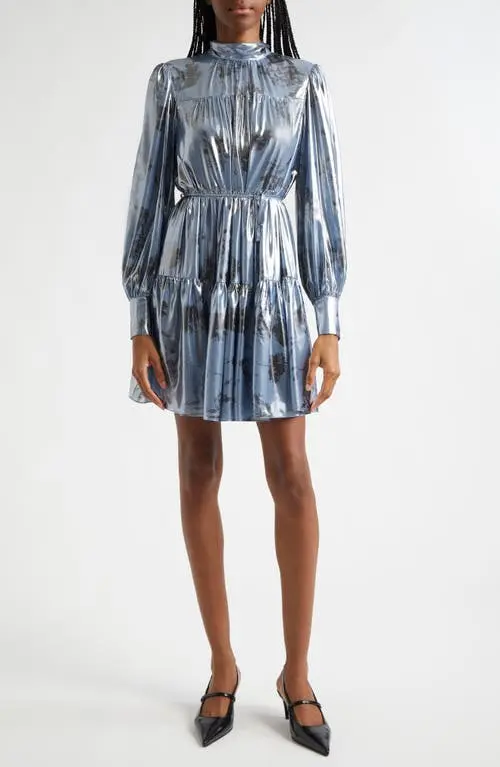 Cinq  Sept Farha Metallic Floral Long Sleeve Tiered Dress In Rustic Blue  Multi - 35% Off | Editorialist