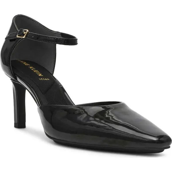 Anne Klein Rosalind Croc Embossed Pumps - Black Patent