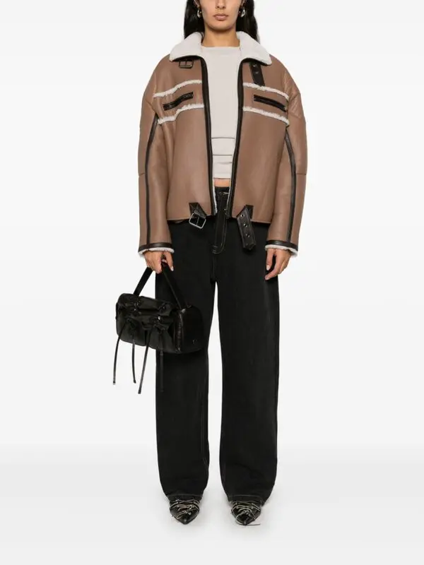 MANOKHI Shearling-detail Leather Biker Jacket