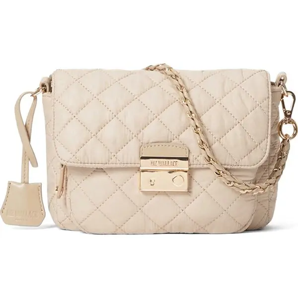 Mz Wallace Small Crosby Lock Quilted Nylon Crossbody Bag - Buff