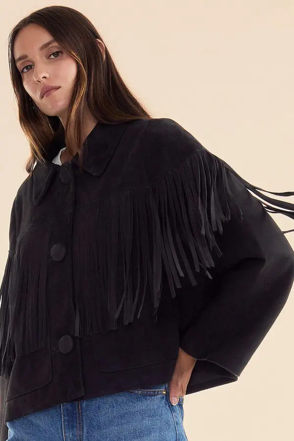 Cynthia Rowley Carrie Cropped Fringe Suede Jacket