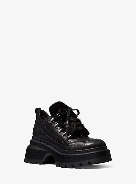 Michael Kors Shiloh Leather And Faux Fur Platform Boots - Black