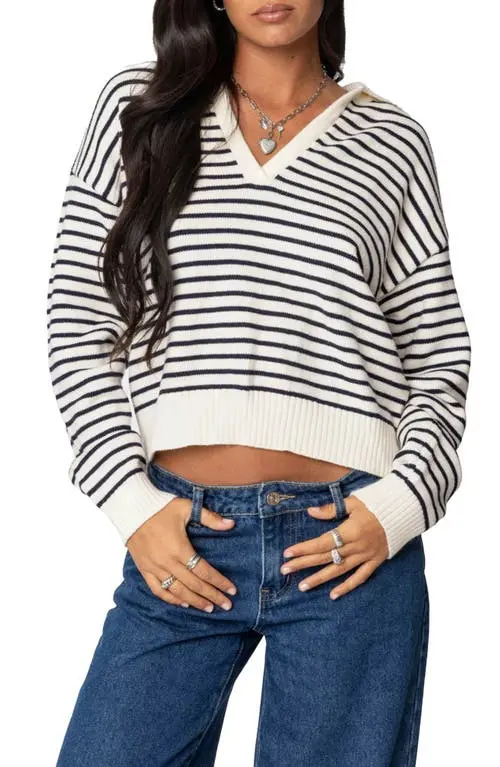 EDIKTED Copenhagen Oversize Stripe Sweater - Navy-and-cream