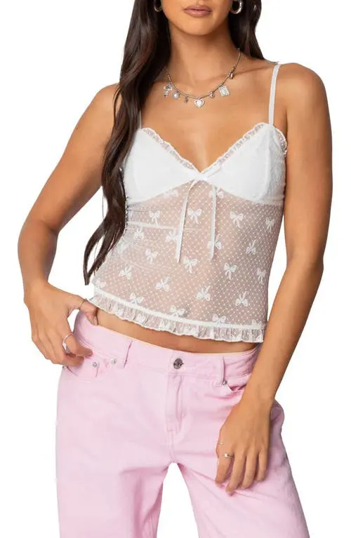 EDIKTED Bow Print Sheer Camisole