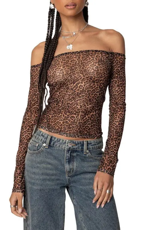EDIKTED Print Sheer Mesh Top