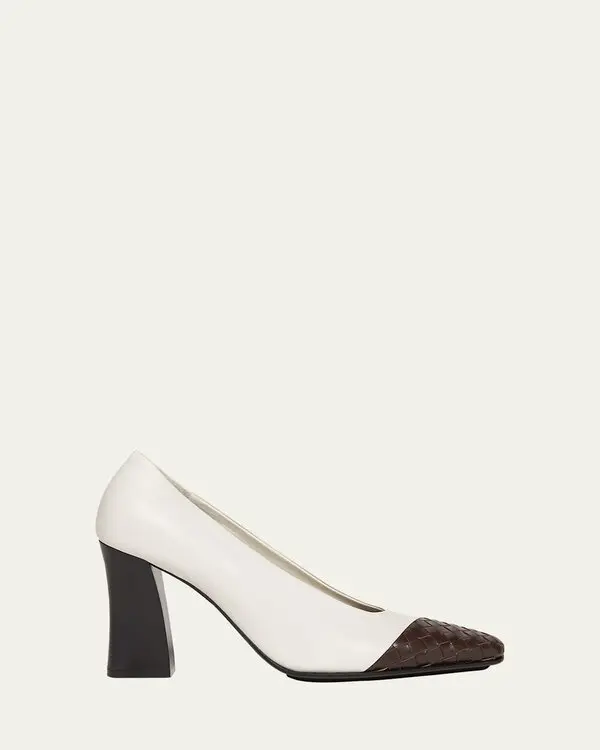 Bottega Veneta Mixed Leather Block-heel Pumps - White Fondant