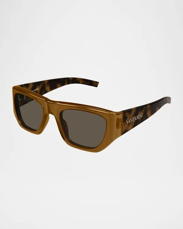 Saint Laurent Rectangle Sunglasses - Shiny Transparent Cognac Brown
