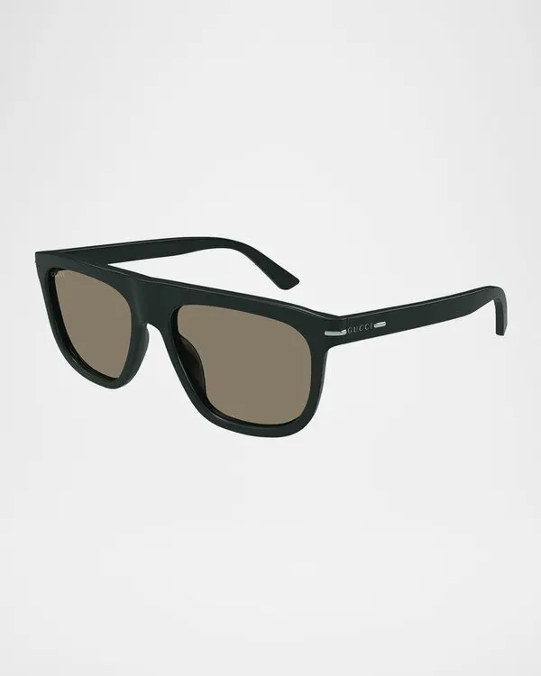 Gucci Rectangle Sunglasses - Shiny Solid Dark Green