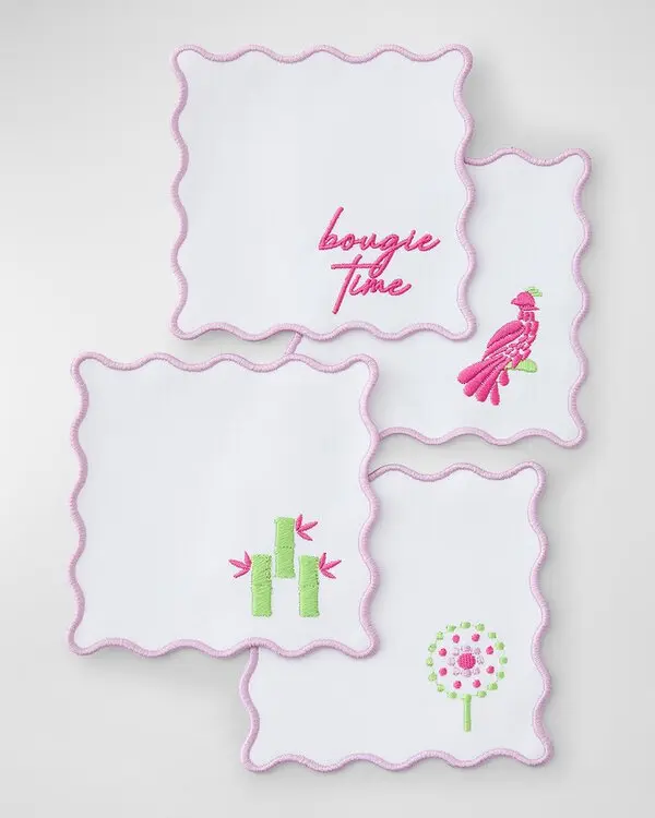 OH MY MAHJONG Embroidered Cocktail Napkins, Set Of 4