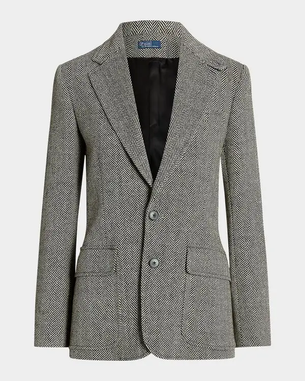 Ralph Lauren Herringbone Linen-blend Blazer - Blackcream Herringbone