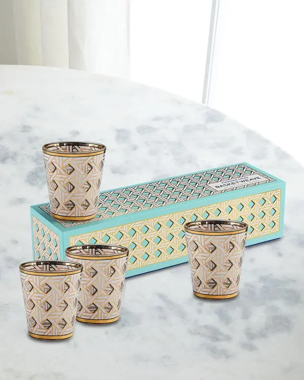 Jonathan Adler Basketweave Glassware, Set Of 4 - Gold