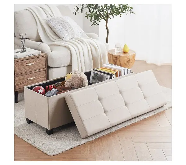 ORNAVO HOME Large Collapsible Storage Ottoman W Ith Legs