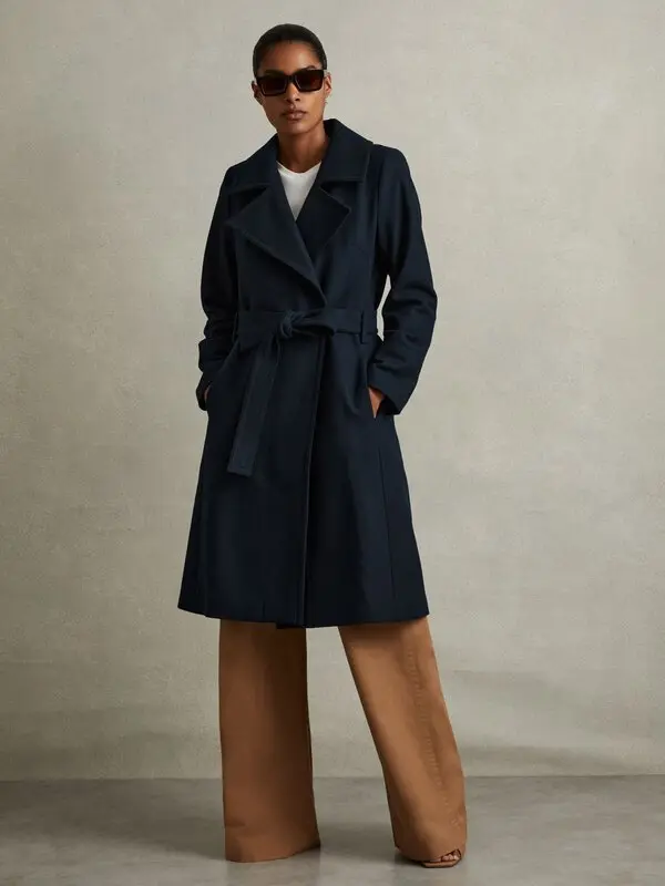 REISS Rae Wool-blend Double-breasted Belted Coat - Teal