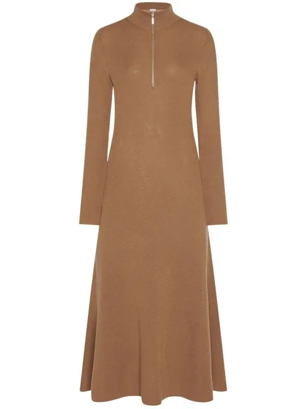 Rosetta Getty Zip-up Ribbed Knit Dress - Brown