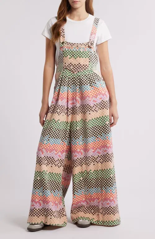DRESSED IN LALA Big Feelings Geo Print Oversize Denim Overalls