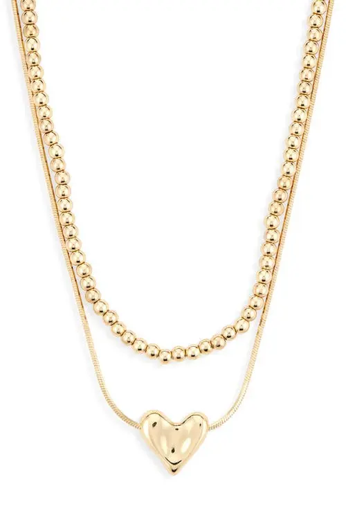 Nordstrom Set Of 2 Bead Chain & Puffy Heart Pendant Necklaces - Gold