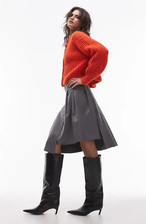 Topshop Cutabout Pleated Skirt In Grey 40% Off Editorialist
