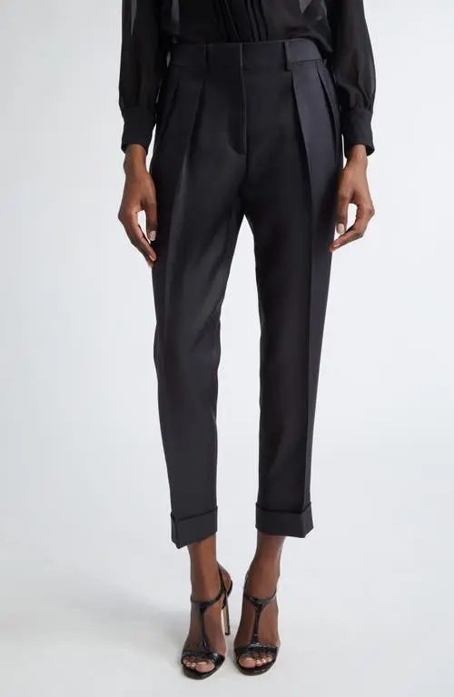 TOM FORD Pleat Front Wool & Silk Twill Trousers