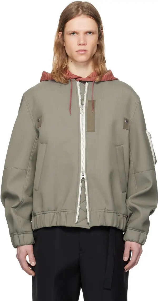 Sacai Suiting Bonding Bomber Jacket 550 Taupe Editorialist