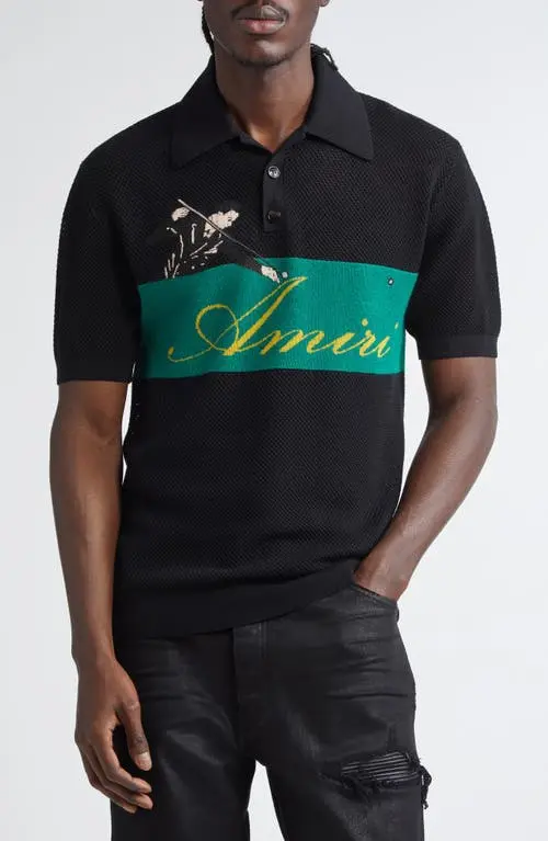 Amiri Billiards Merino Wool Polo - Black