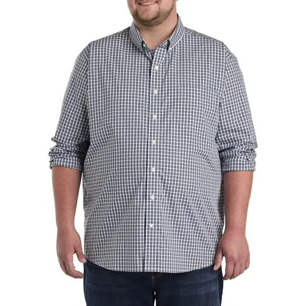 OAK HILL BY DXL Big & Tall Check Patterned Sport Shirt