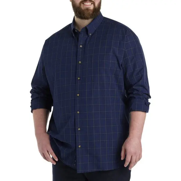 HARBOR BAY BY DXL Big & Tall Easy-care Medium Plaid Sport Shirt - Black Multi