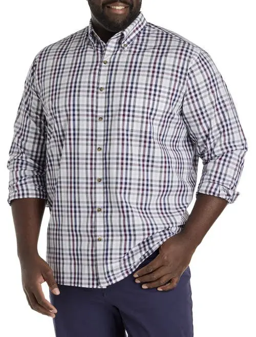 HARBOR BAY BY DXL Big & Tall Easy-care Check Sport Shirt - Grey Multi