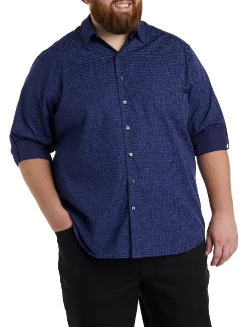 SYNRGY BY DXL Big & Tall Geometric Print Roll-tab Sport Shirt